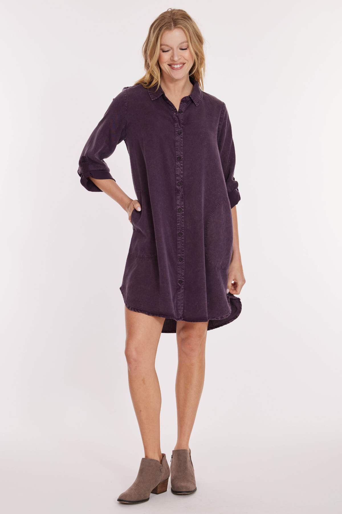 Roll-Up L/S Shirt Dress – mododoc Los Angeles